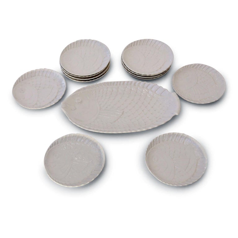 Vintage White Ceramic 'Fish' Plateware For Sale at 1stDibs