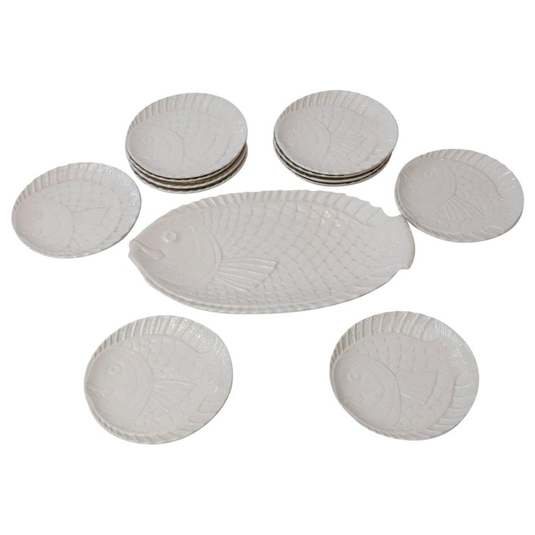 Vintage White Ceramic 'Fish' Plateware For Sale at 1stdibs