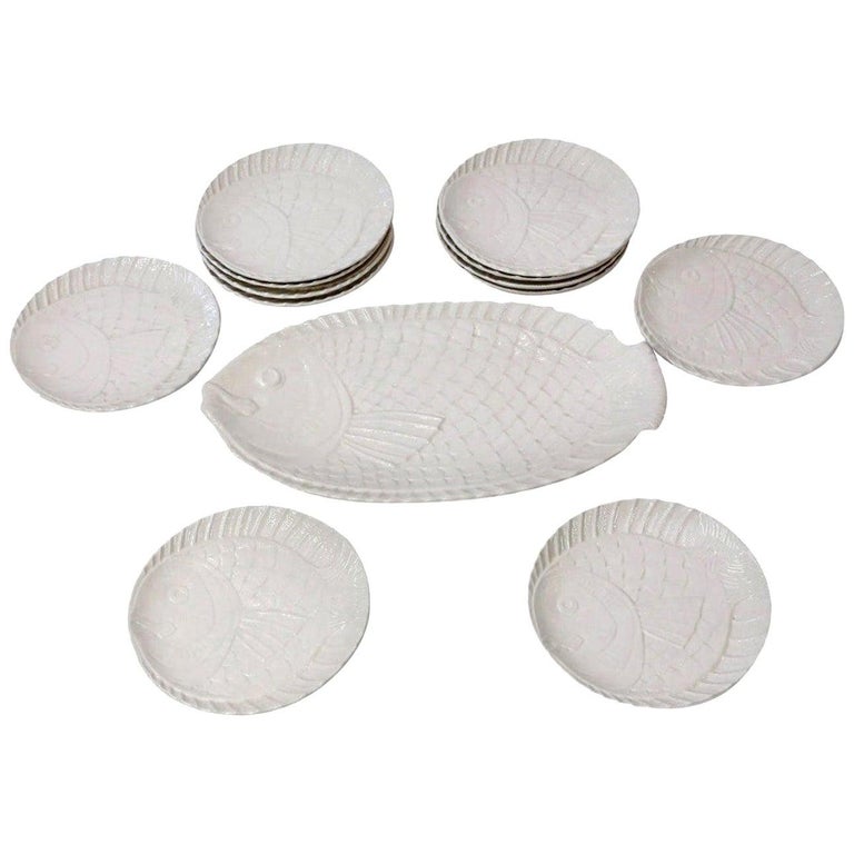 Vintage White Ceramic 'Fish' Plateware For Sale at 1stDibs