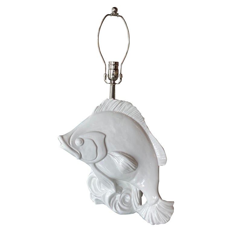 Vintage White Ceramic Tropical Fish Table Lamp Made in Italy Newly ...
