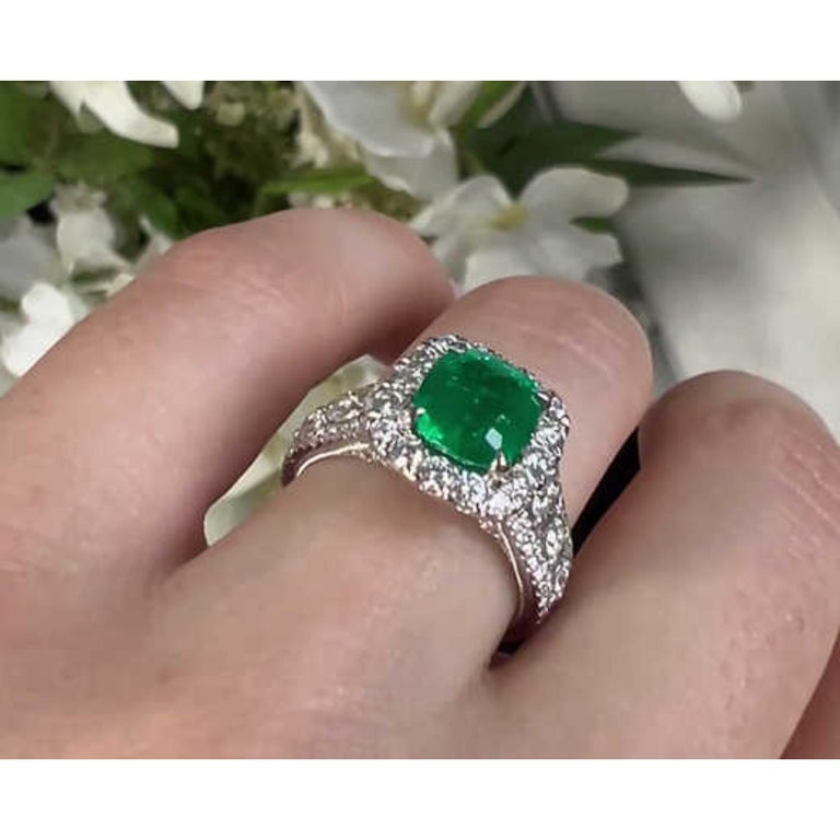Customizable Vintage White Gold Emerald and Diamond Wedding Band, Art ...