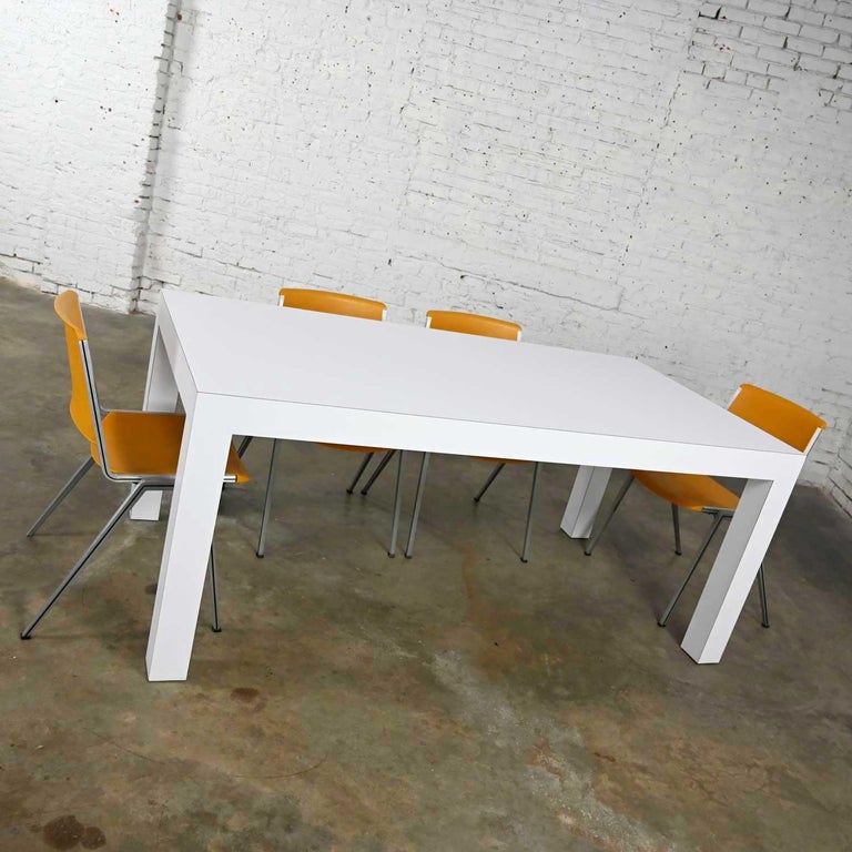 Vintage White Laminate Custom Parsons Style Rectangle Dining Table For ...
