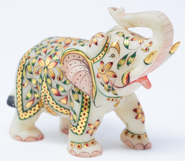 Vintage White Marble Jeweled Elephant Sculpture Paper Weight at 1stDibs