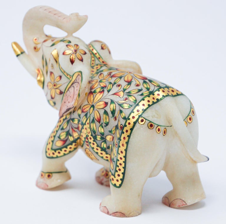 Vintage White Marble Jeweled Elephant Sculpture Paper Weight at 1stDibs