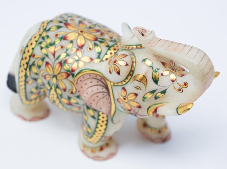 Vintage White Marble Jeweled Elephant Sculpture Paper Weight at 1stDibs