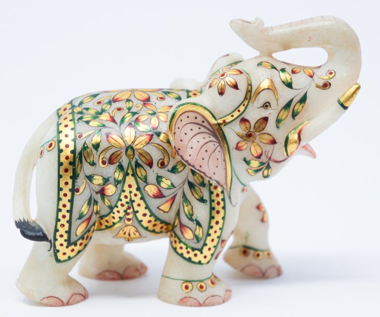 Vintage White Marble Jeweled Elephant Sculpture Paper Weight at 1stDibs
