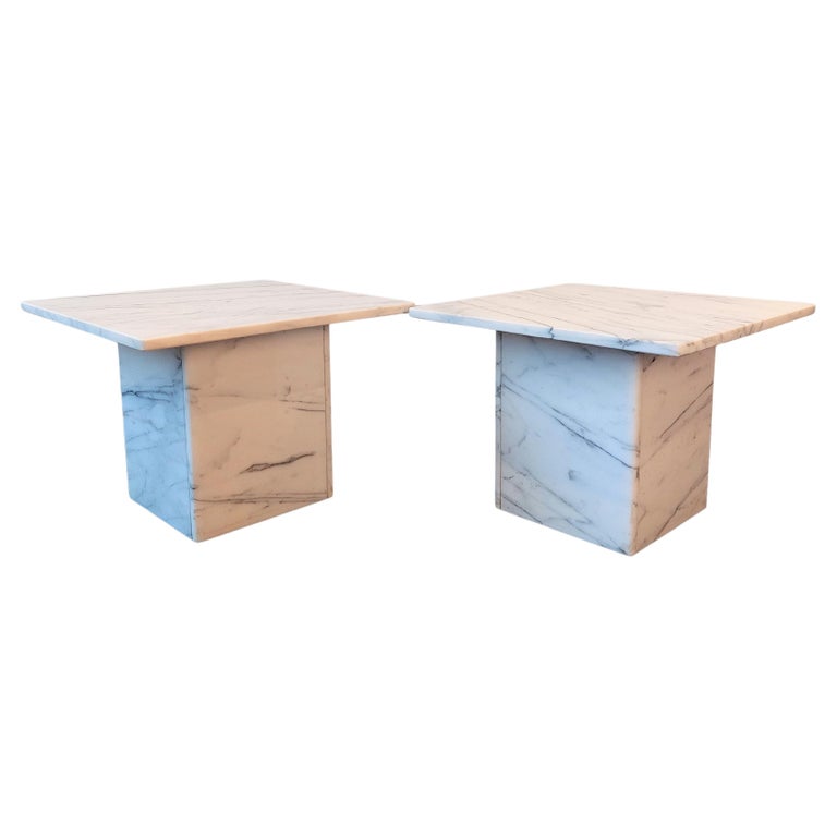 Vintage White Marble Square Side Table, 2 Available For Sale at 1stDibs