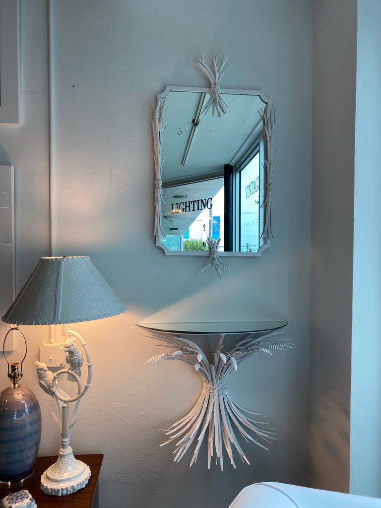 Vintage White Metal Tole Leaf Leaves Wall Mirror and Demi Lune Wall ...