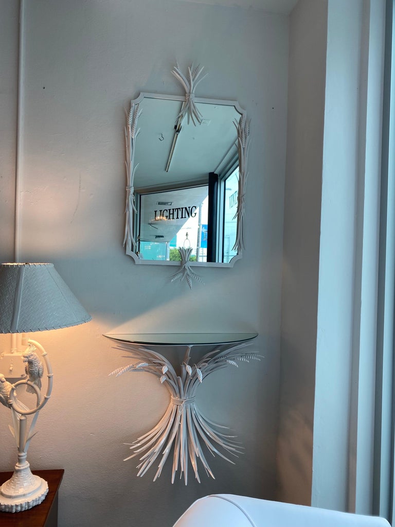 Vintage White Metal Tole Leaf Leaves Wall Mirror and Demi Lune Wall ...