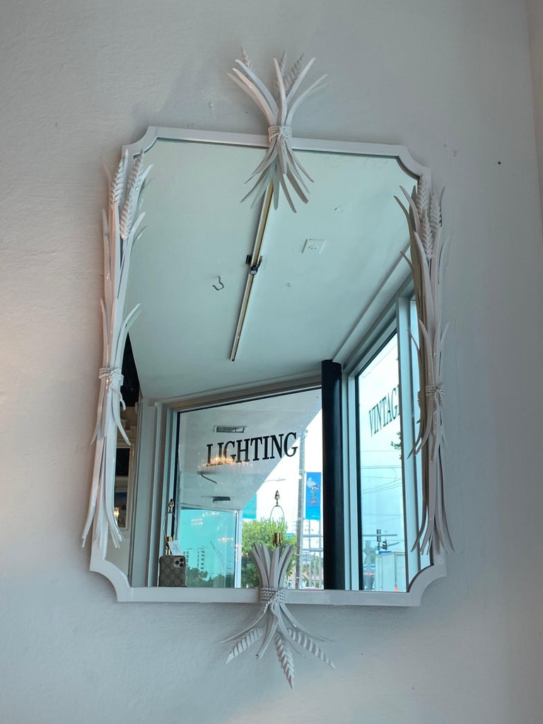 Vintage White Metal Tole Leaf Leaves Wall Mirror and Demi Lune Wall ...
