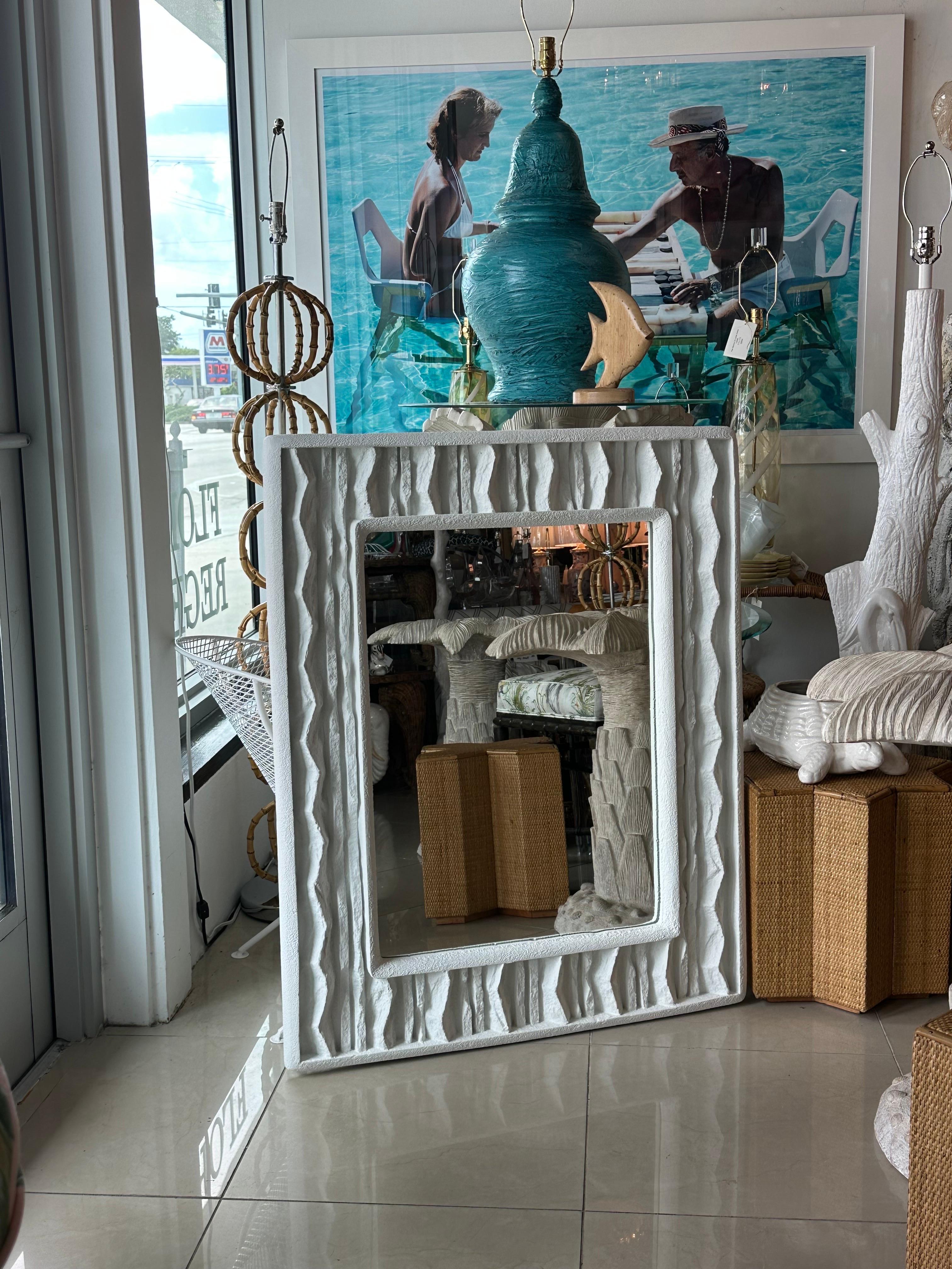 Vintage White Modern Wavy Abstract Faux Stone Plaster Wall Mirror For ...