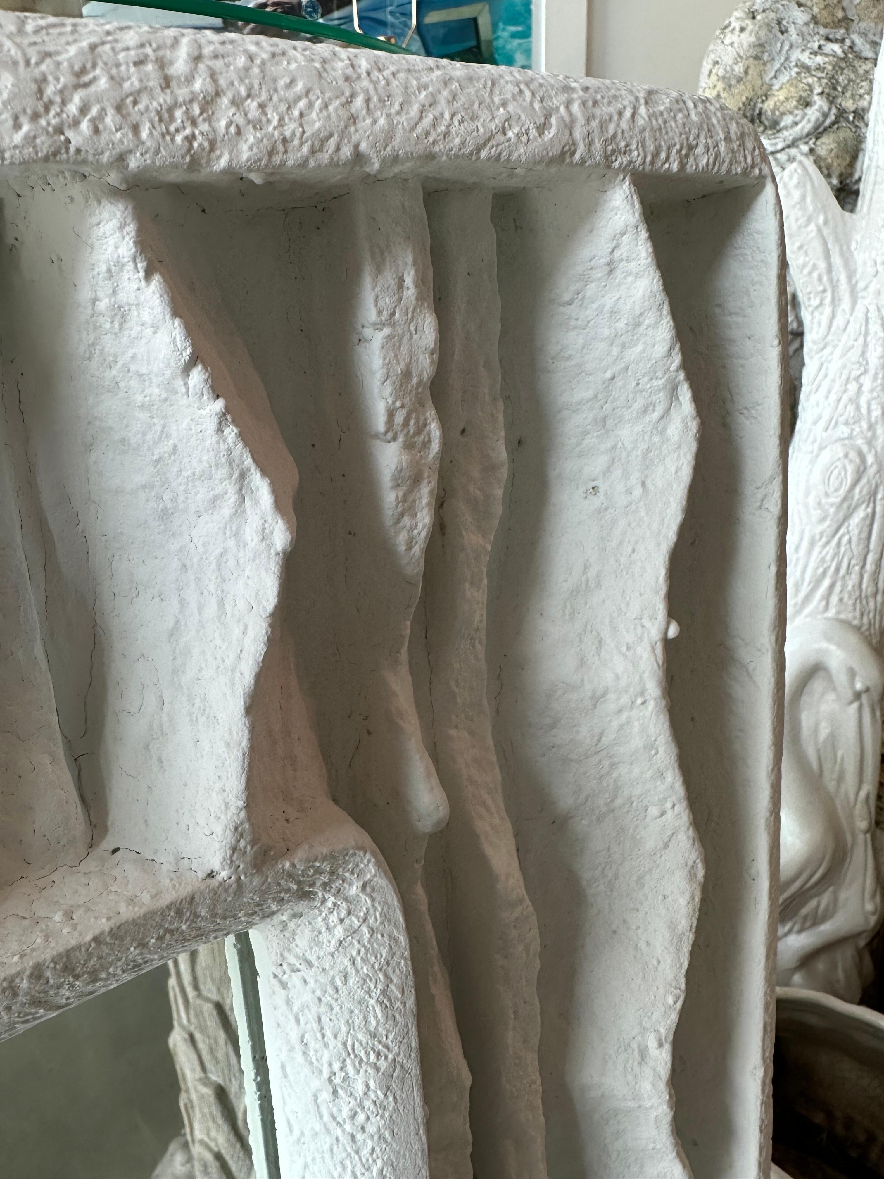 Vintage White Modern Wavy Abstract Faux Stone Plaster Wall Mirror For ...