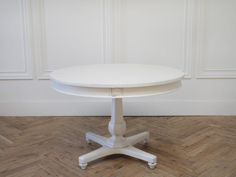 Vintage White Painted Round Dining or Entry Table at 1stDibs