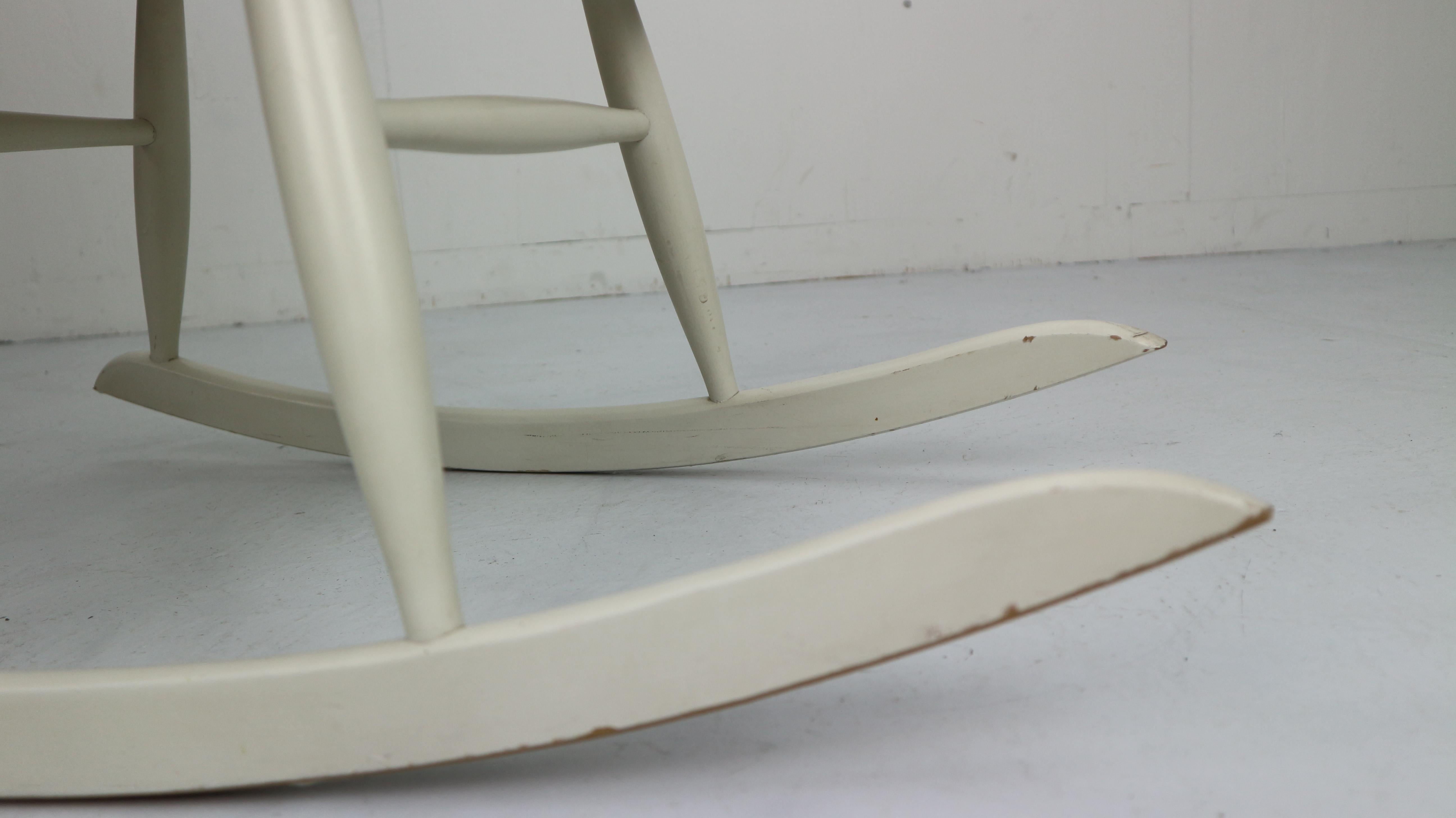 Vintage White Scandinavian Rocking Chair, 1960s at 1stDibs