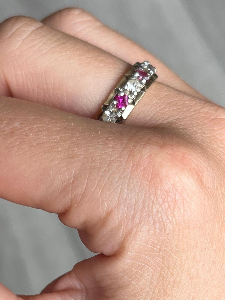 Vintage White Topaz and Ruby 9 Carat Gold Full Eternity Band For Sale ...