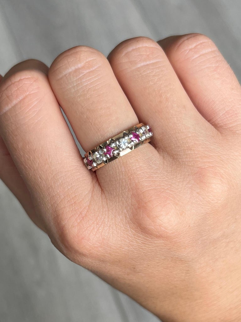 Vintage White Topaz and Ruby 9 Carat Gold Full Eternity Band For Sale ...