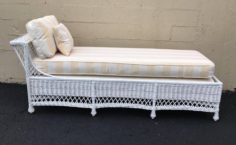 Vintage White Wicker Chaise Lounge at 1stDibs | white wicker lounge ...