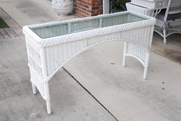 Vintage Arch shaped White Wicker Console at 1stDibs
