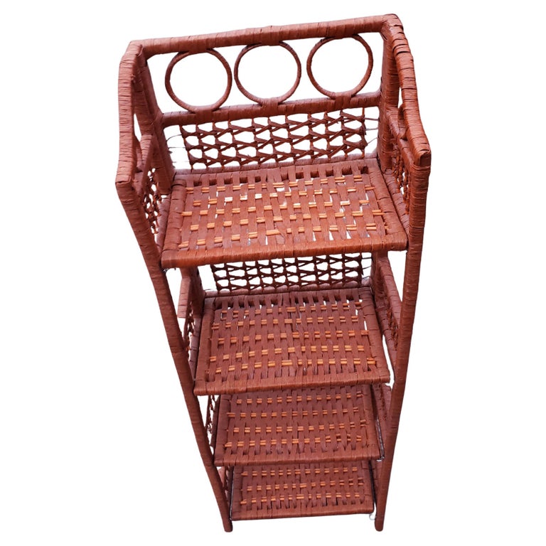 Vintage Wicker 4 Shelves Folding Etagere For Sale at 1stDibs