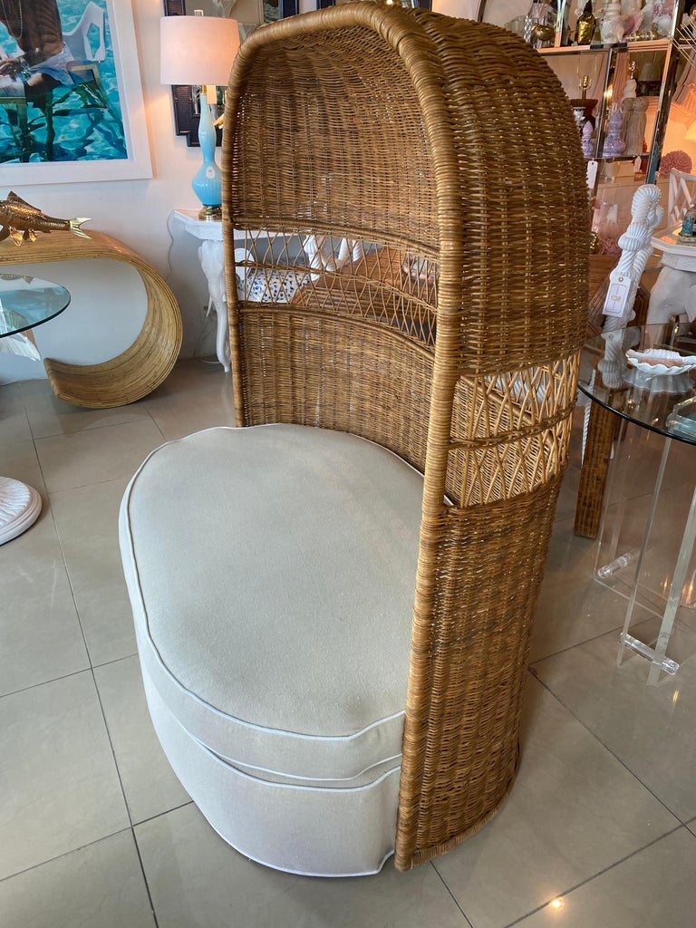 Vintage Wicker and Rattan Dome Hooded Loveseat Settee Chair Newly ...