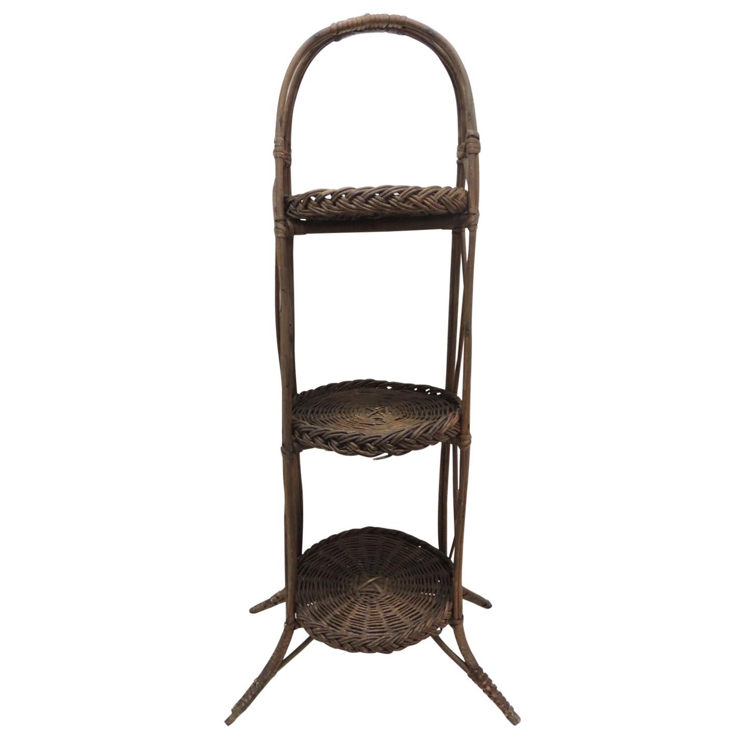 Vintage Wicker and Rattan Corner Shelf at 1stDibs | wicker corner shelf ...