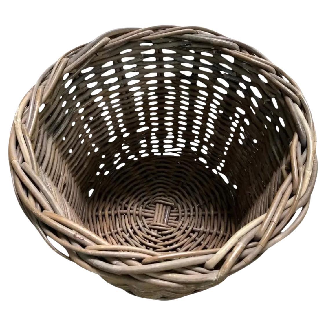 Large Vintage Wicker Wash Basket For Sale at 1stDibs