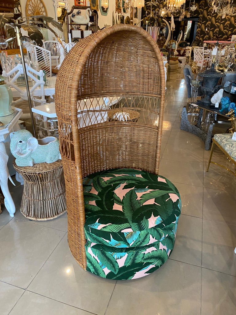 Vintage Wicker Dome Hooded Chair Coral Pink Tropical Leaves Leaf ...