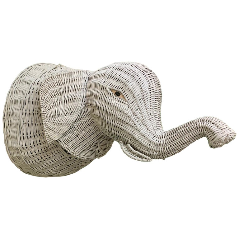 Vintage Wicker Elephant Head Mount For Sale at 1stDibs