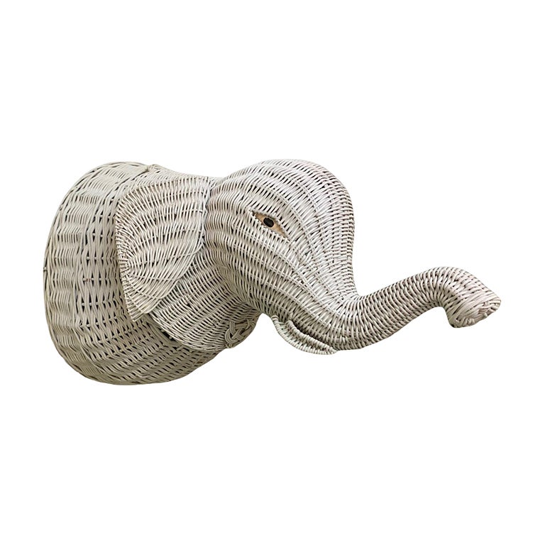 Vintage Wicker Elephant Head Mount For Sale at 1stDibs