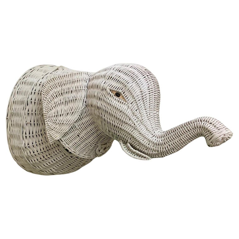 Vintage Wicker Elephant Head Mount For Sale at 1stDibs