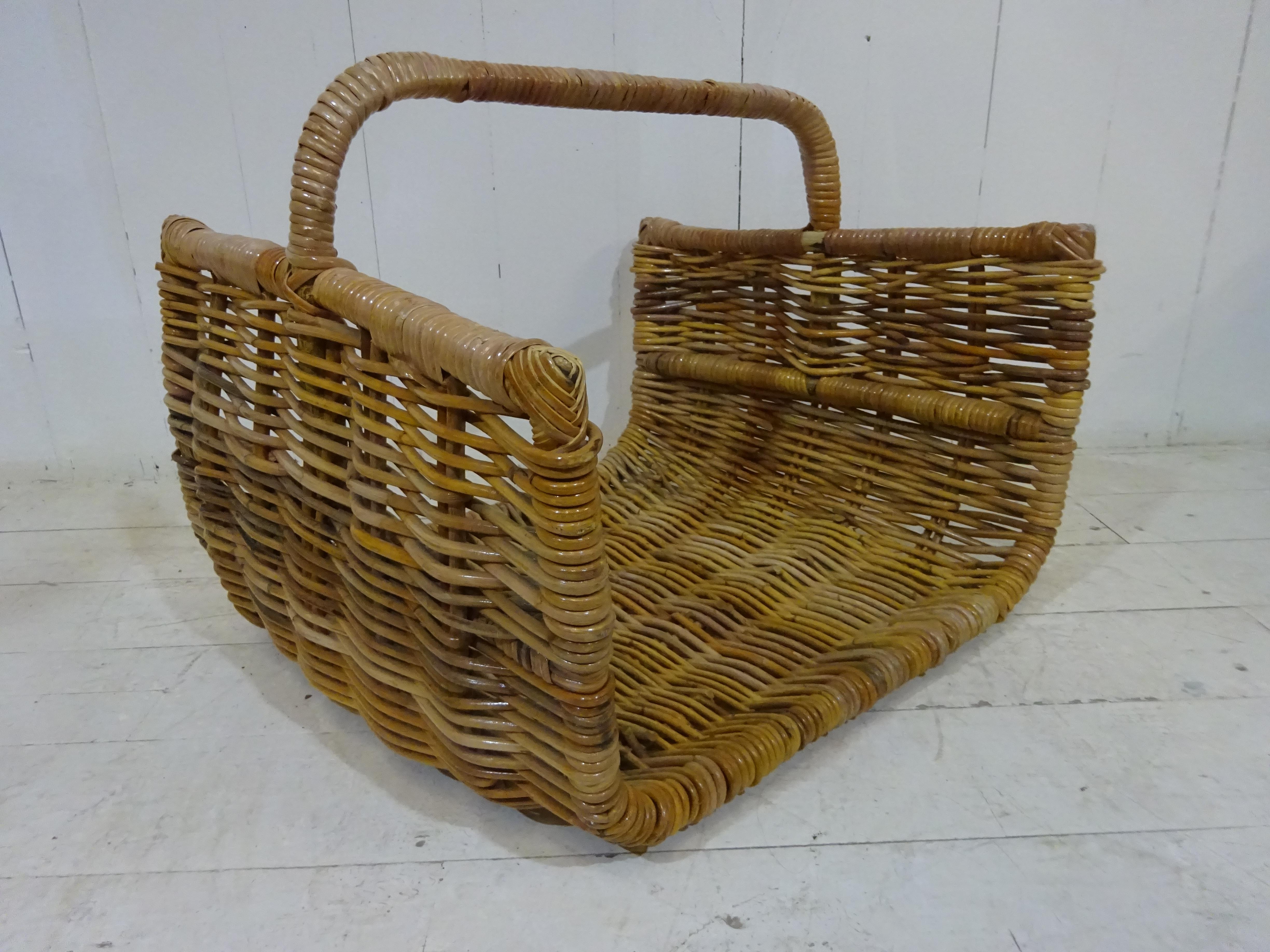 Vintage Wicker Log Basket For Sale at 1stDibs