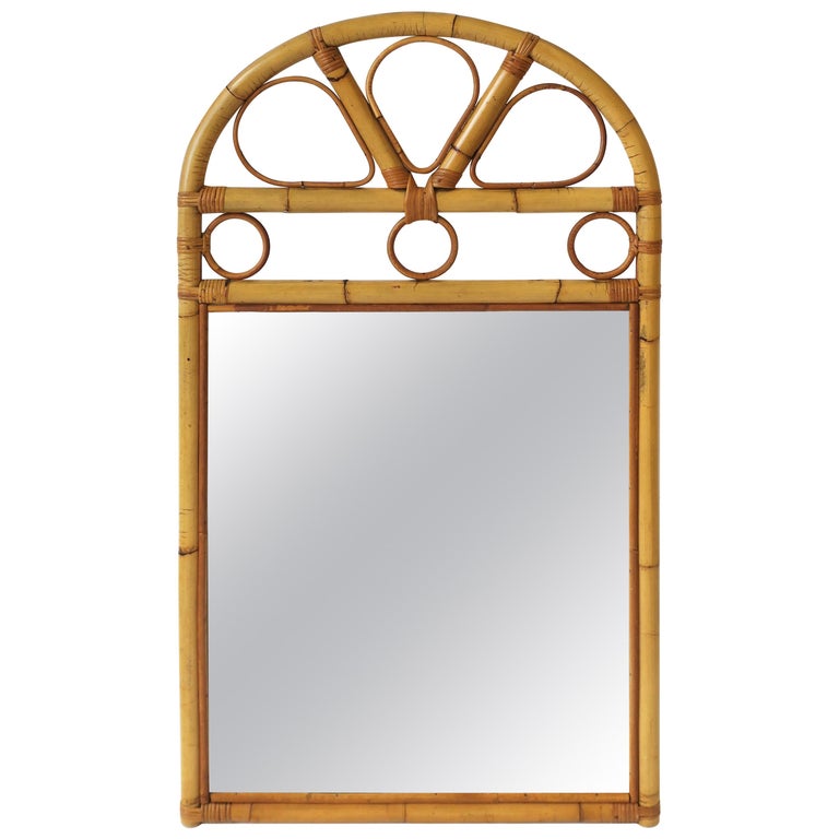 Vintage Wicker Rattan Bentwood Wall Mirror at 1stDibs