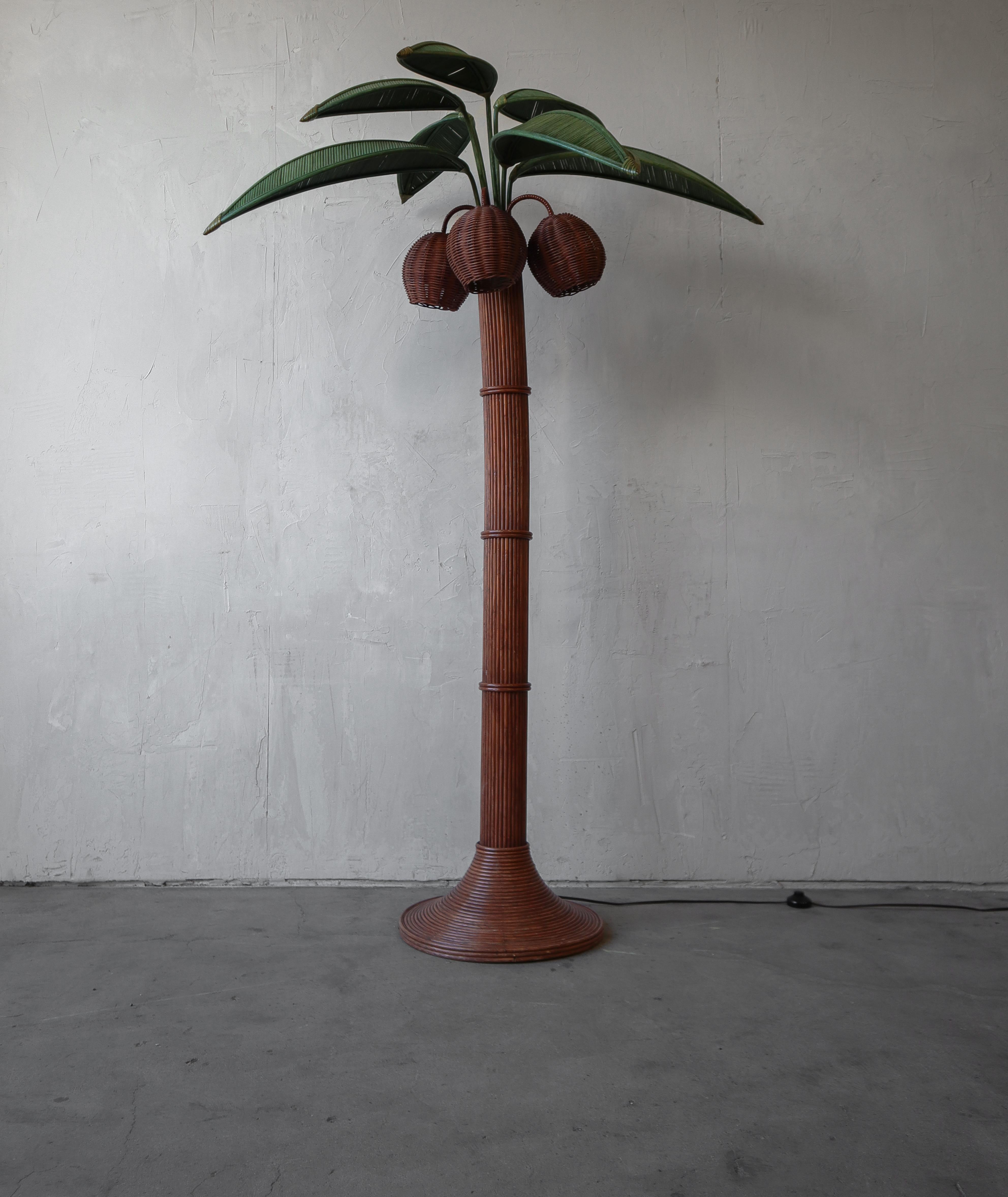 Vintage Wicker Rattan Palm Tree Floor Lamp at 1stDibs