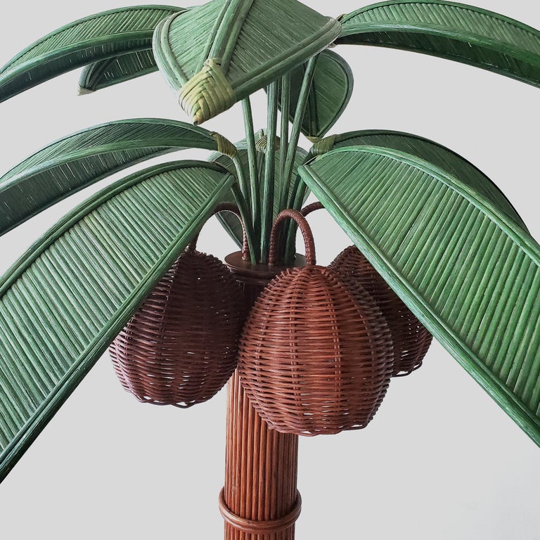 Vintage Wicker Rattan Palm Tree Floor Lamp For Sale at 1stDibs
