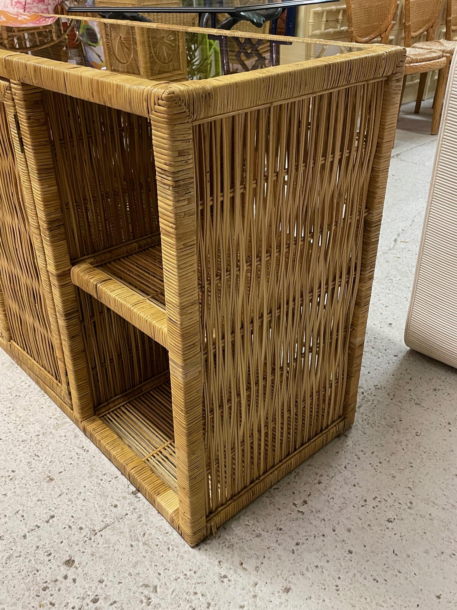 Vintage Wicker Rattan Sideboard Credenza For Sale at 1stDibs