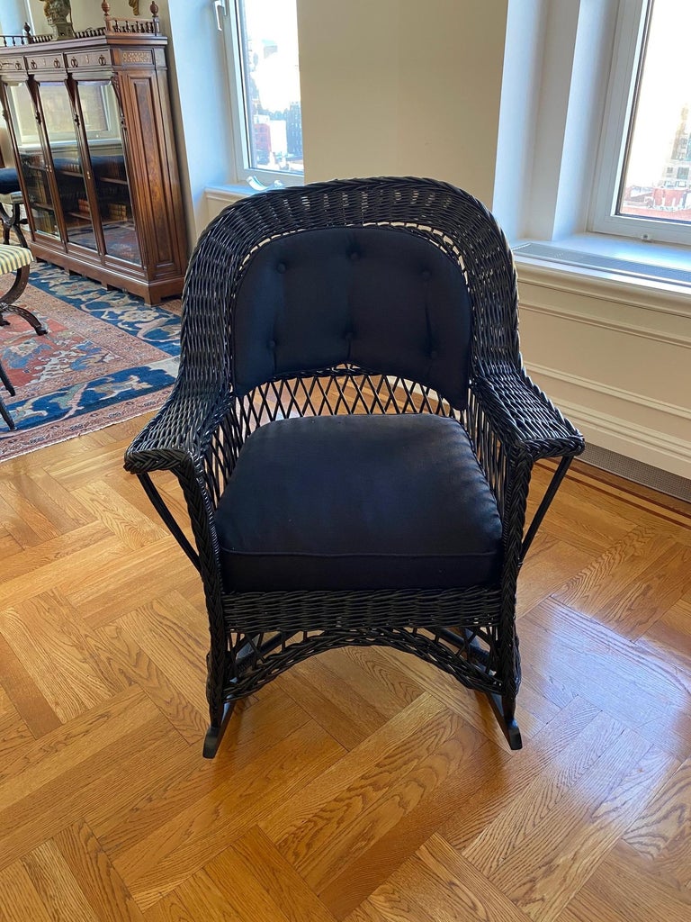 Vintage Wicker Rocking Chair in Black Finish, 20th Century at 1stDibs ...