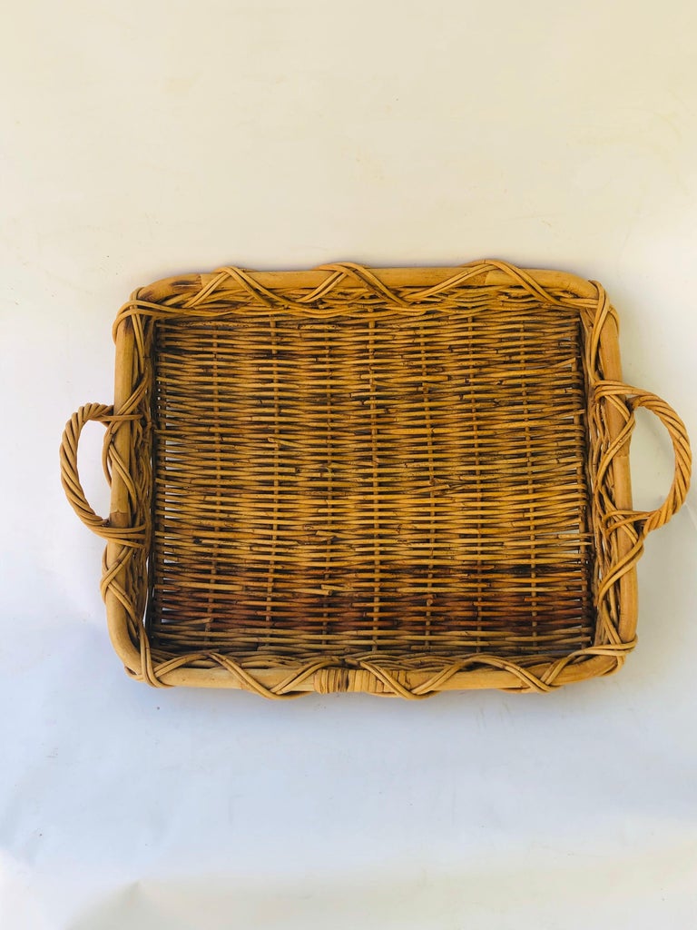 Vintage Wicker Serving Tray at 1stDibs