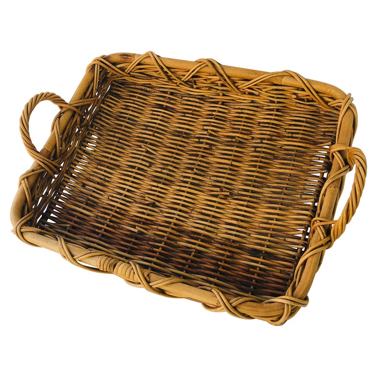 Vintage Wicker Serving Tray at 1stDibs