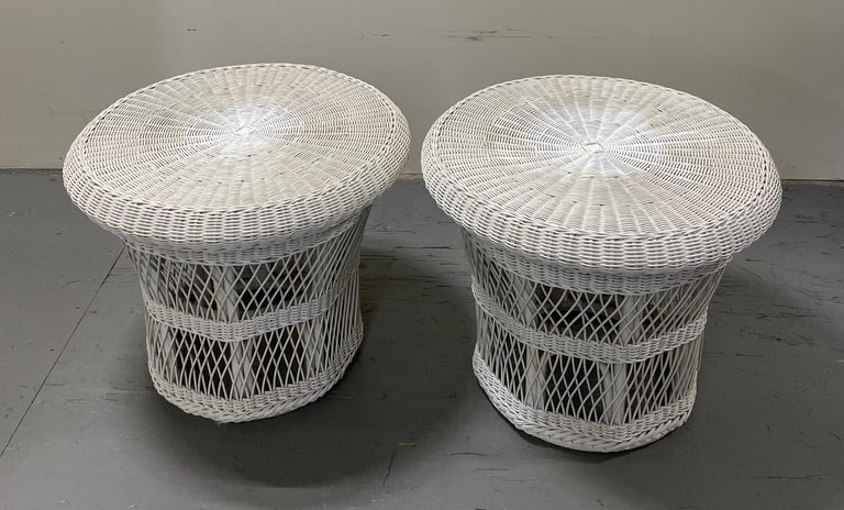 Vintage Wicker Side Tables with Tray Tops, a Pair For Sale at 1stDibs