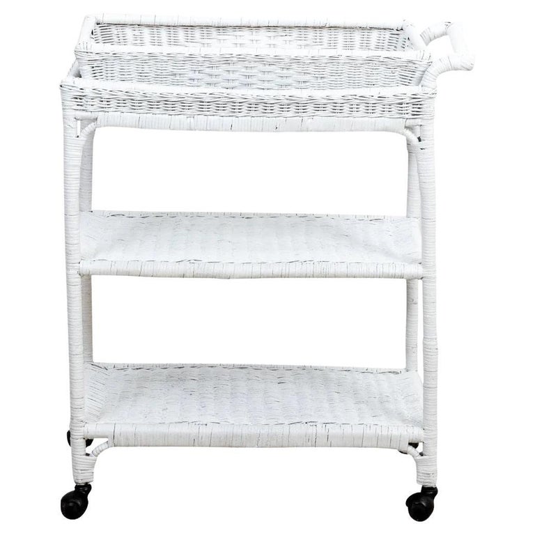 Vintage Wicker Tray Top Bar Cart For Sale at 1stDibs