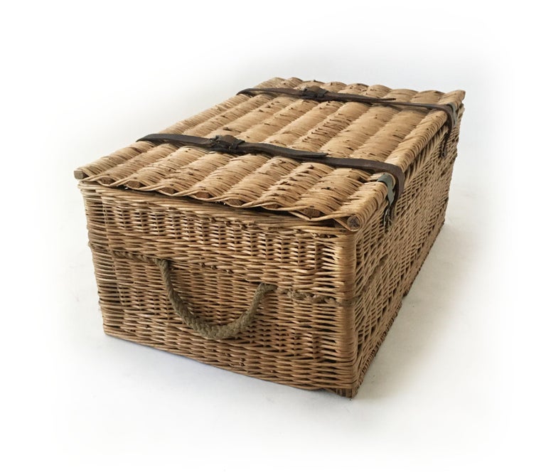 Vintage Wicker Trunk, Wine Basket from Bordeaux, France, 1930s at 1stDibs