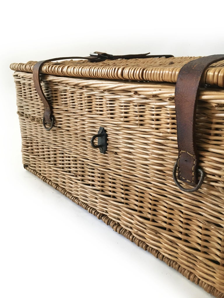 Vintage Wicker Trunk, Wine Basket from Bordeaux, France, 1930s at 1stDibs