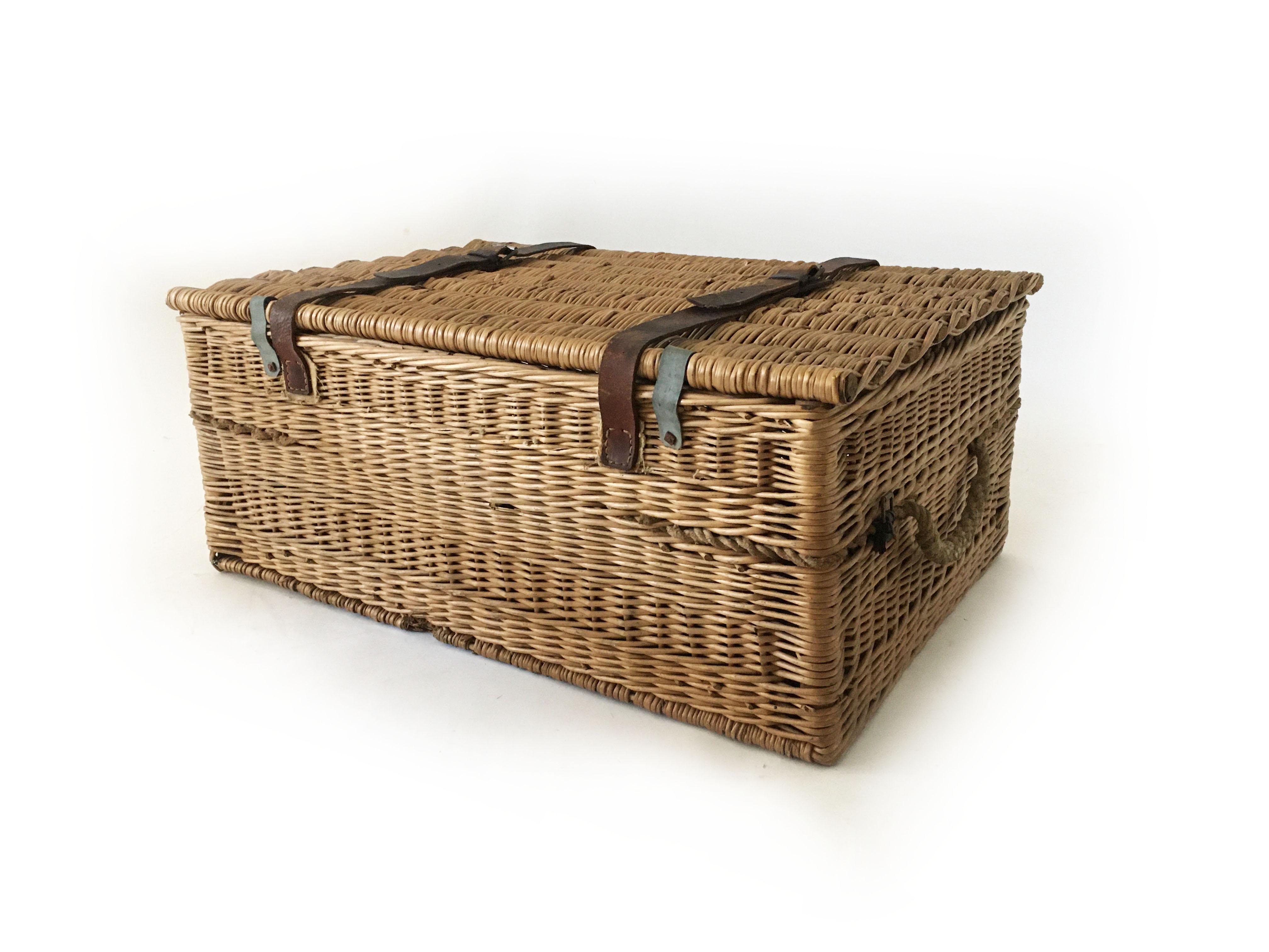 Vintage Wicker Trunk, Wine Basket from Bordeaux, France, 1930s at 1stDibs