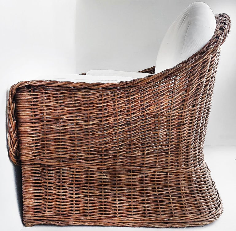 Vintage Wicker Works Newly Upholstered Sofa Settee For Sale at 1stDibs