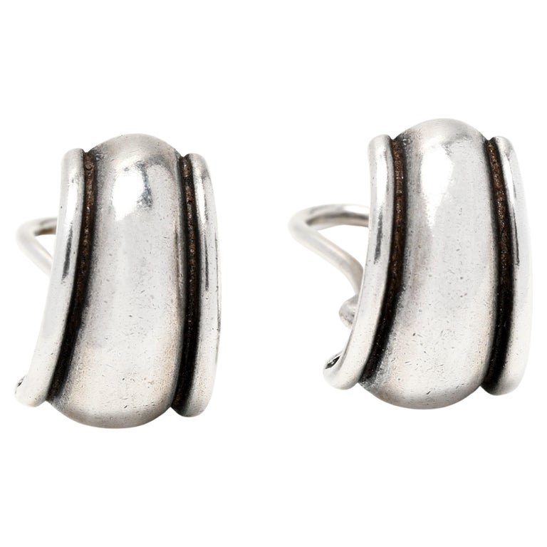 Vintage Wide J Hoop Earrings, Sterling Silver, Tapered Shrimp For Sale ...