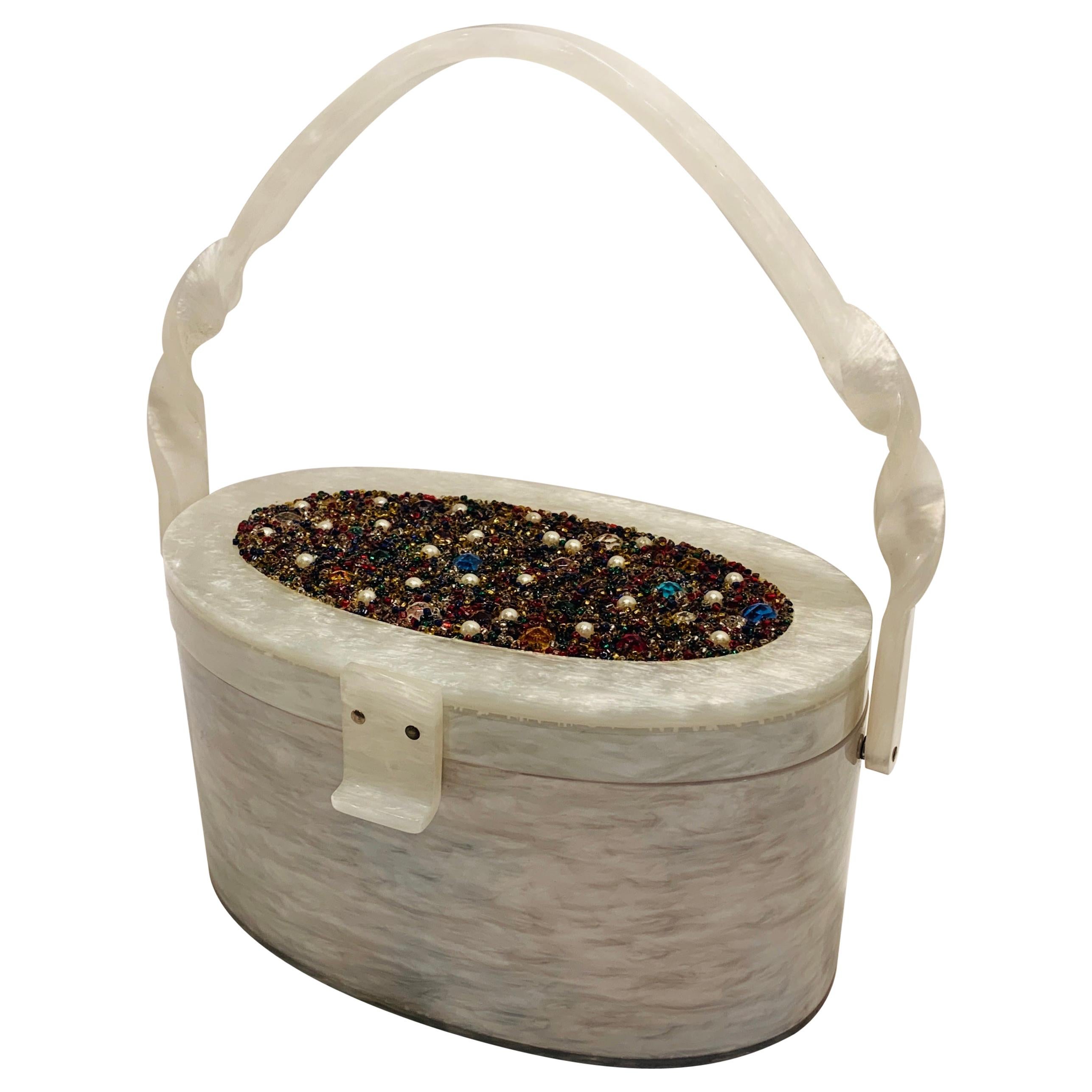 Vintage Wilardy Mid Century Modern Pearl Lucite Jeweled Top Twisted ...