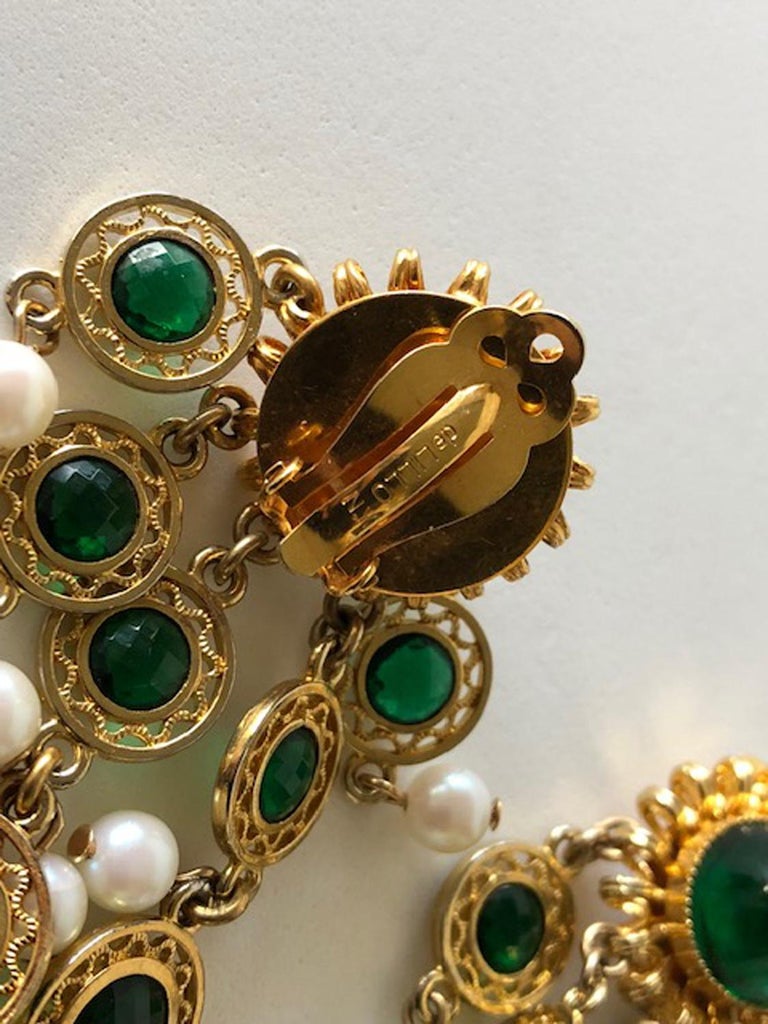 Vintage Faux Emerald and Pearl Fringe Statement Earrings at 1stDibs ...