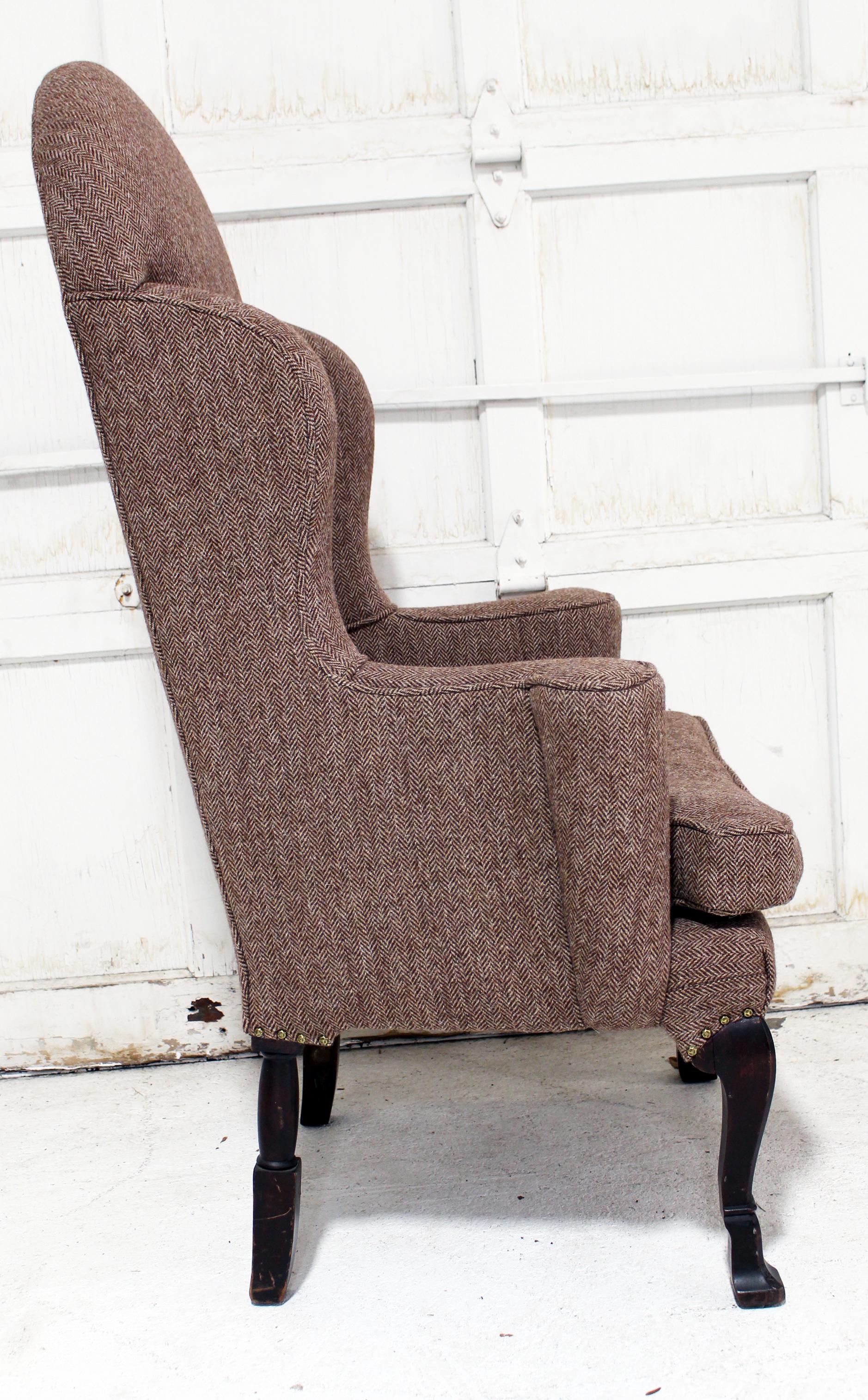 Vintage Wing Chair Reupholstered in Vintage Harris Tweed Fabric at ...