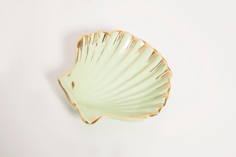 Vintage Wood and Ceramic Green Shells Decorative Plate, France, 1960s ...