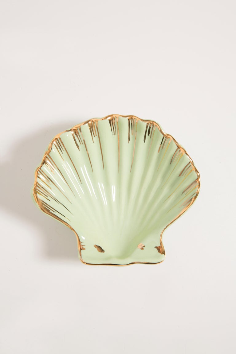 Vintage Wood and Ceramic Green Shells Decorative Plate, France, 1960s ...